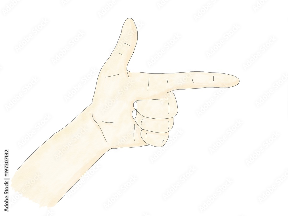 abstract hand draw doodle watercolor hand point finger and thumb up ...