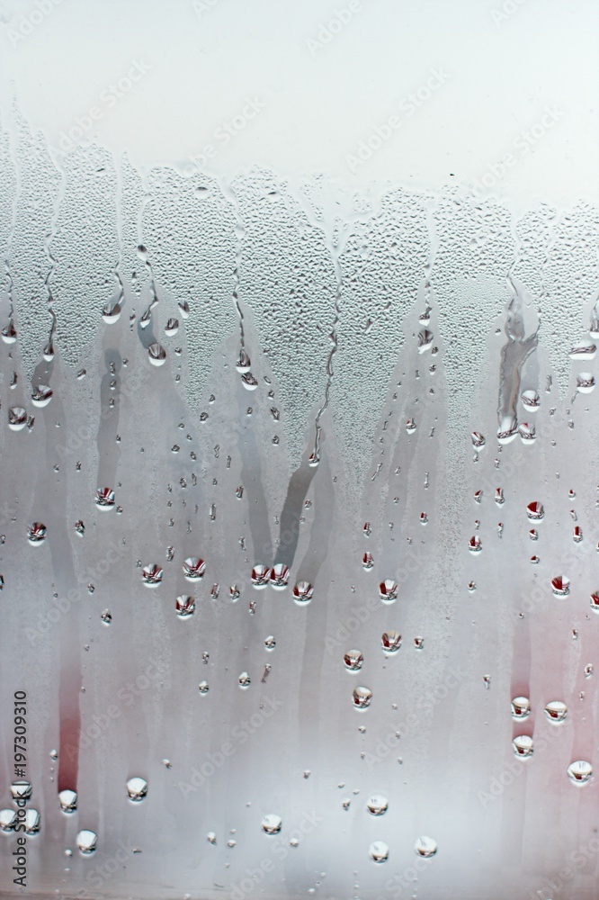 Water droplets condensation background of dew on glass window, humidity ...