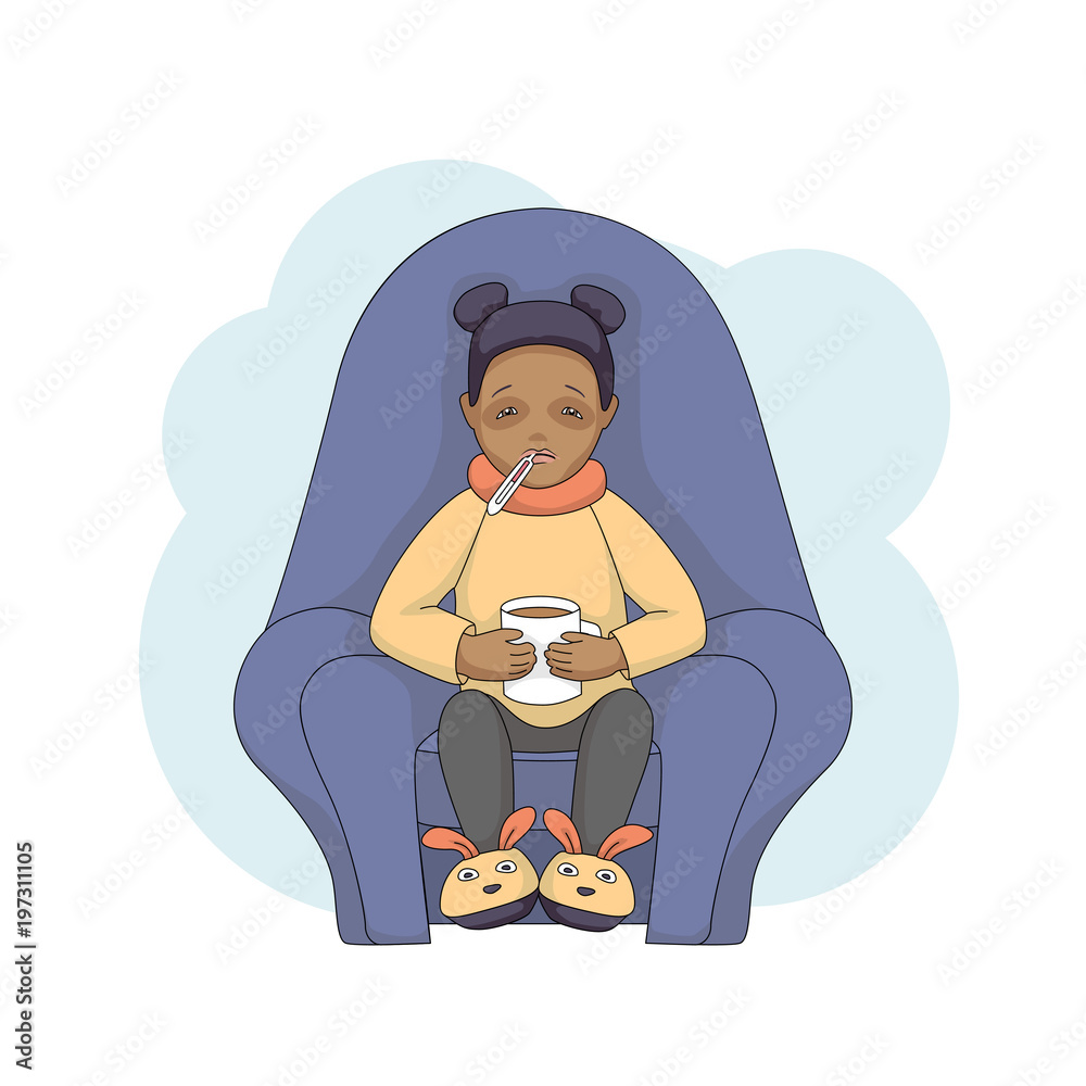 Little female character cartoon cold isolated on white background ...