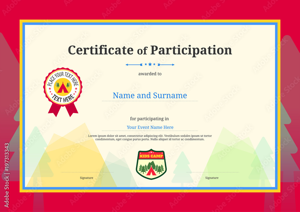 Kids Diploma or certificate of participation template with colorful ...