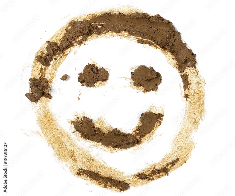 Smeared mud, smiley face isolated on white background, top view Stock ...