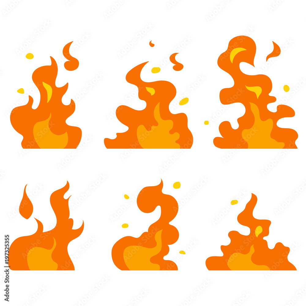 Cartoon fire vector set. Flat flame icons isolated on white background ...