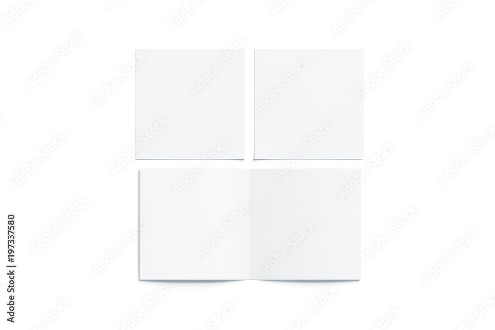 Blank white two folded square booklet mock up, opened and closed, front ...