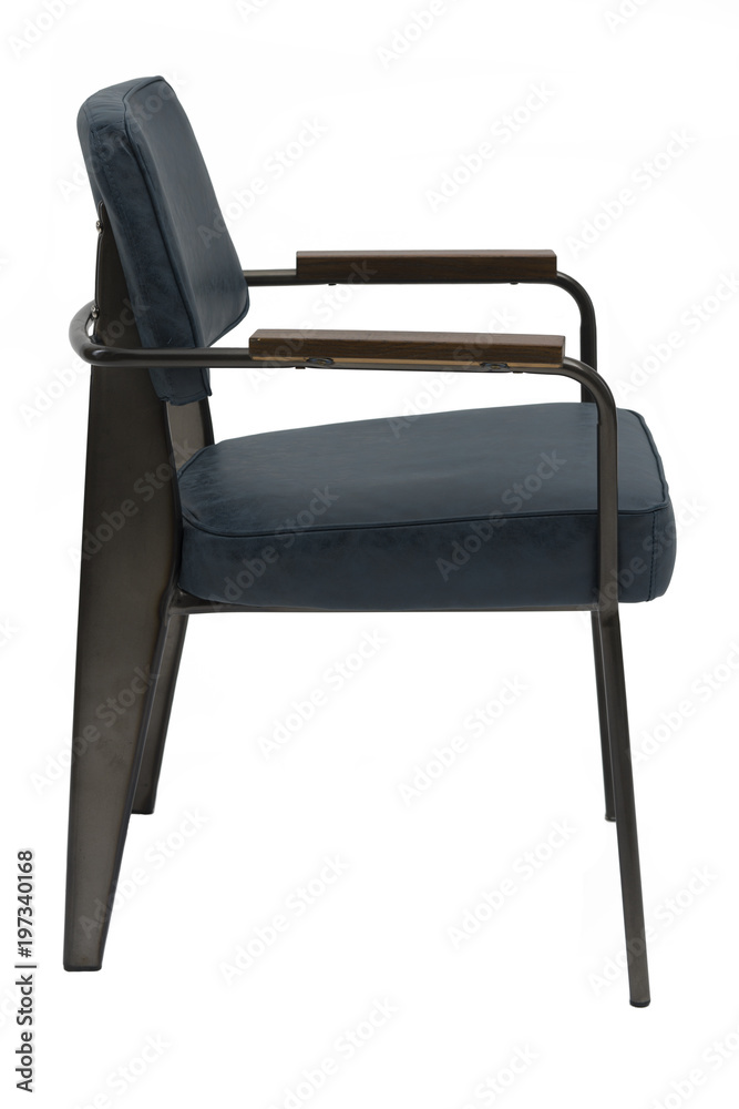 leather chair. Dark blue color stool. Modern designer stool on white ...