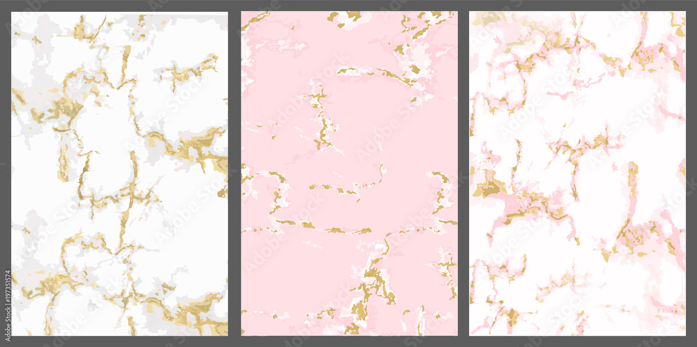 Vector marble with pink gold background. White rose with golden crack ...
