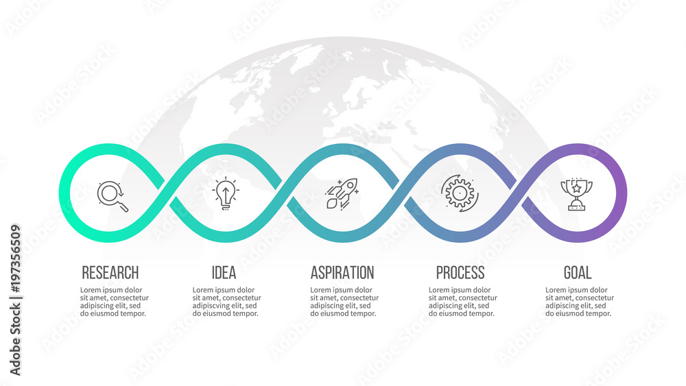 Business infographics. Timeline with 5 steps, options, loops. Vector ...