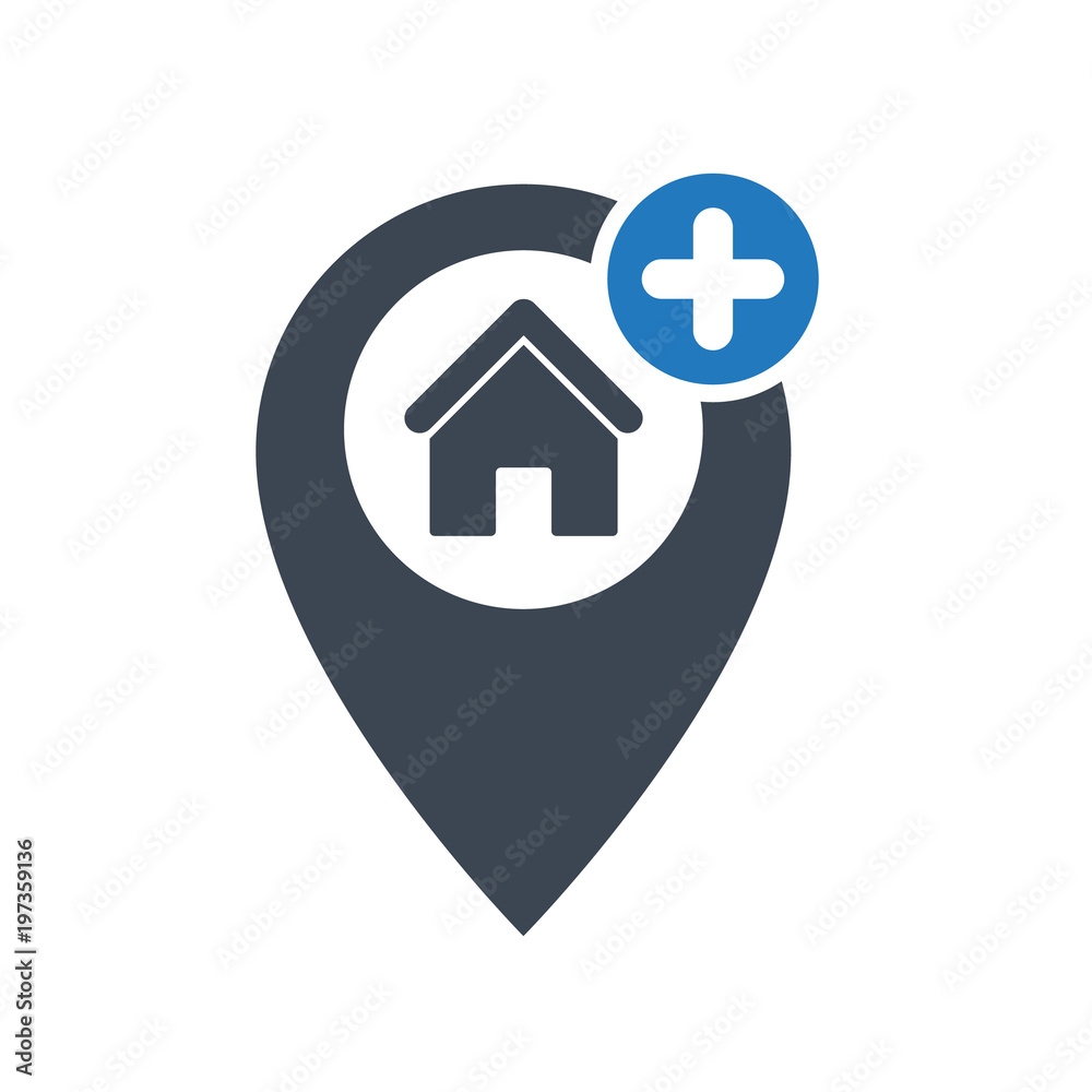 Address icon with add sign. Address icon and new, plus, positive symbol ...