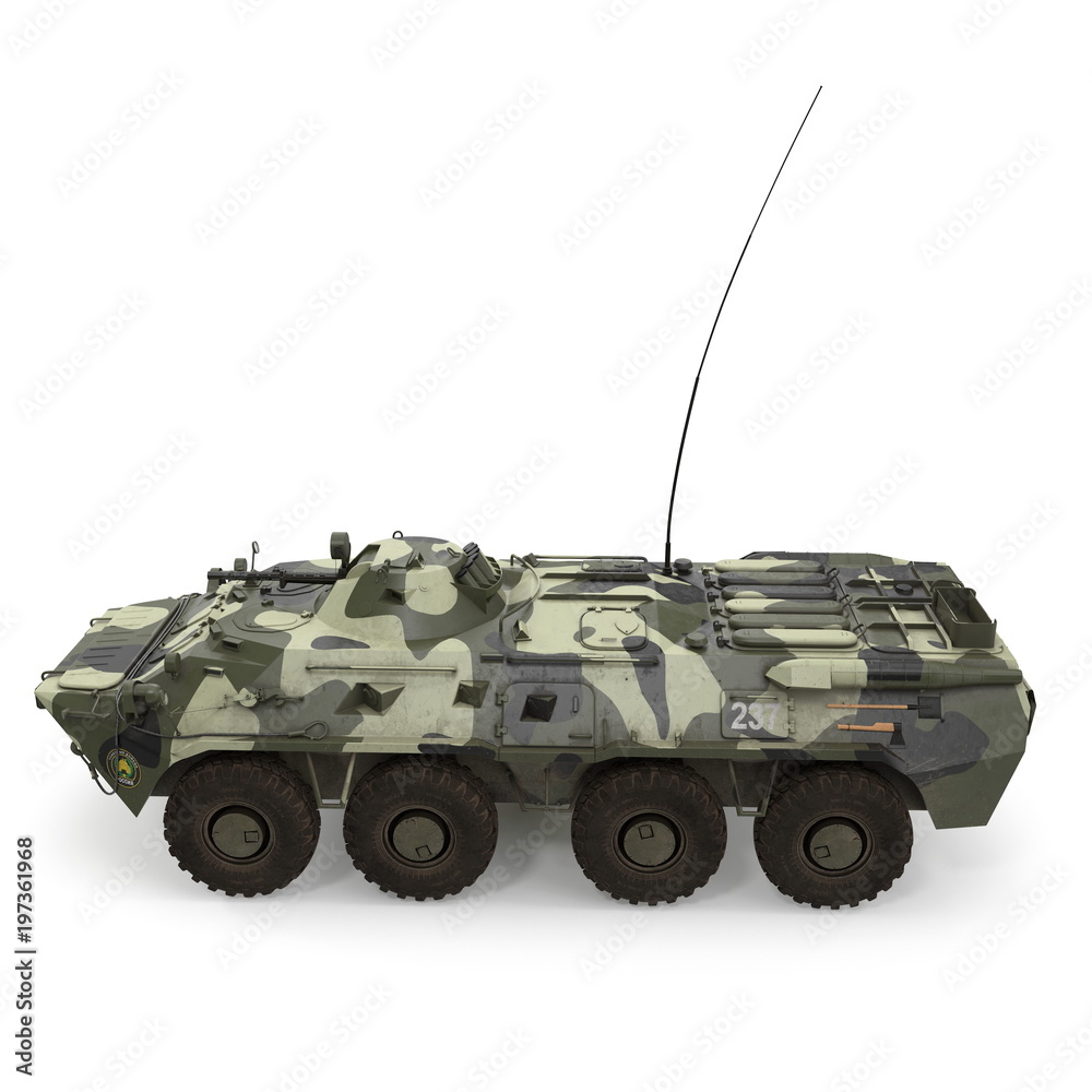 BTR-80 amphibious armoured personnel carrier on white. Side view. 3D ...