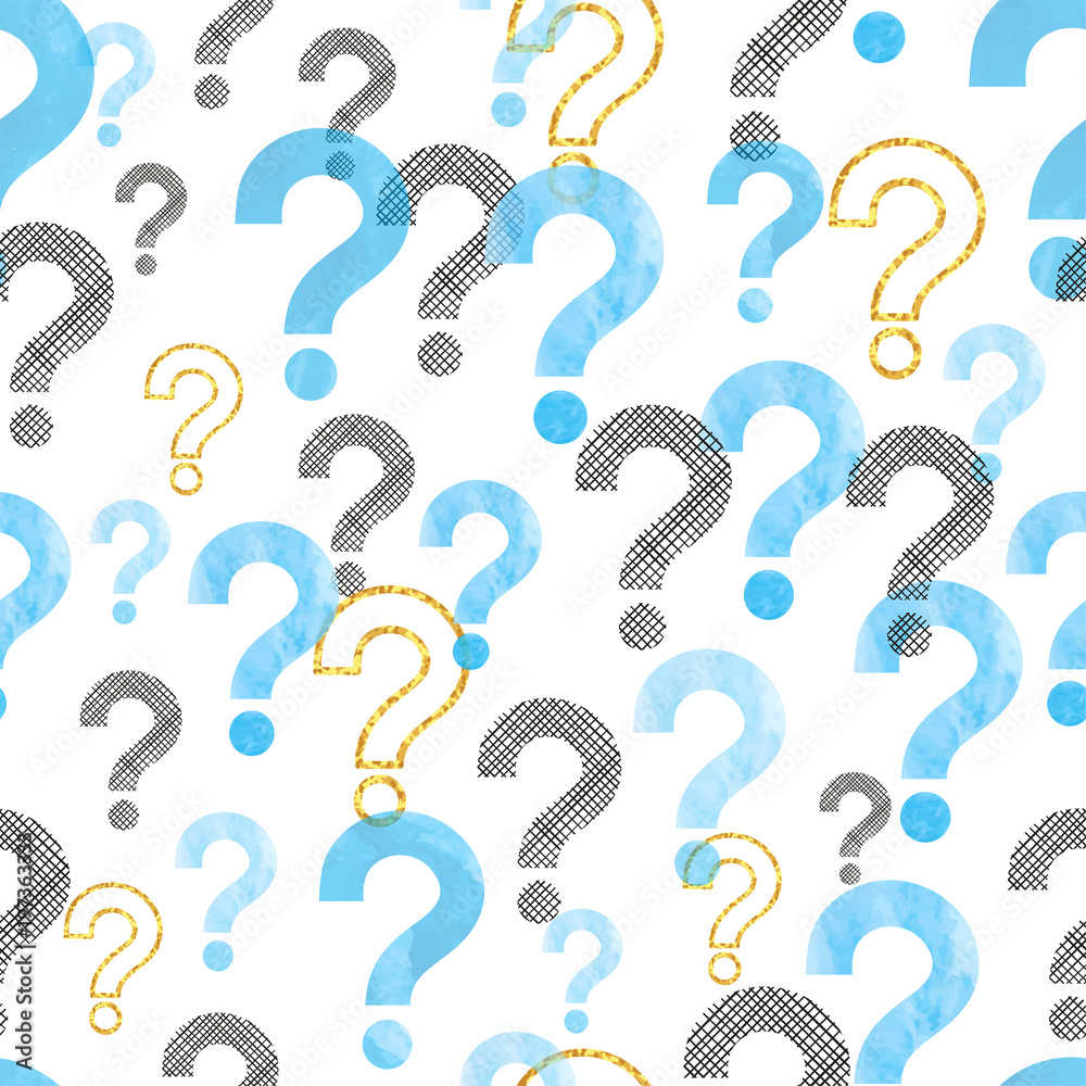 Seamless question mark pattern. Vector background with blue watercolor ...
