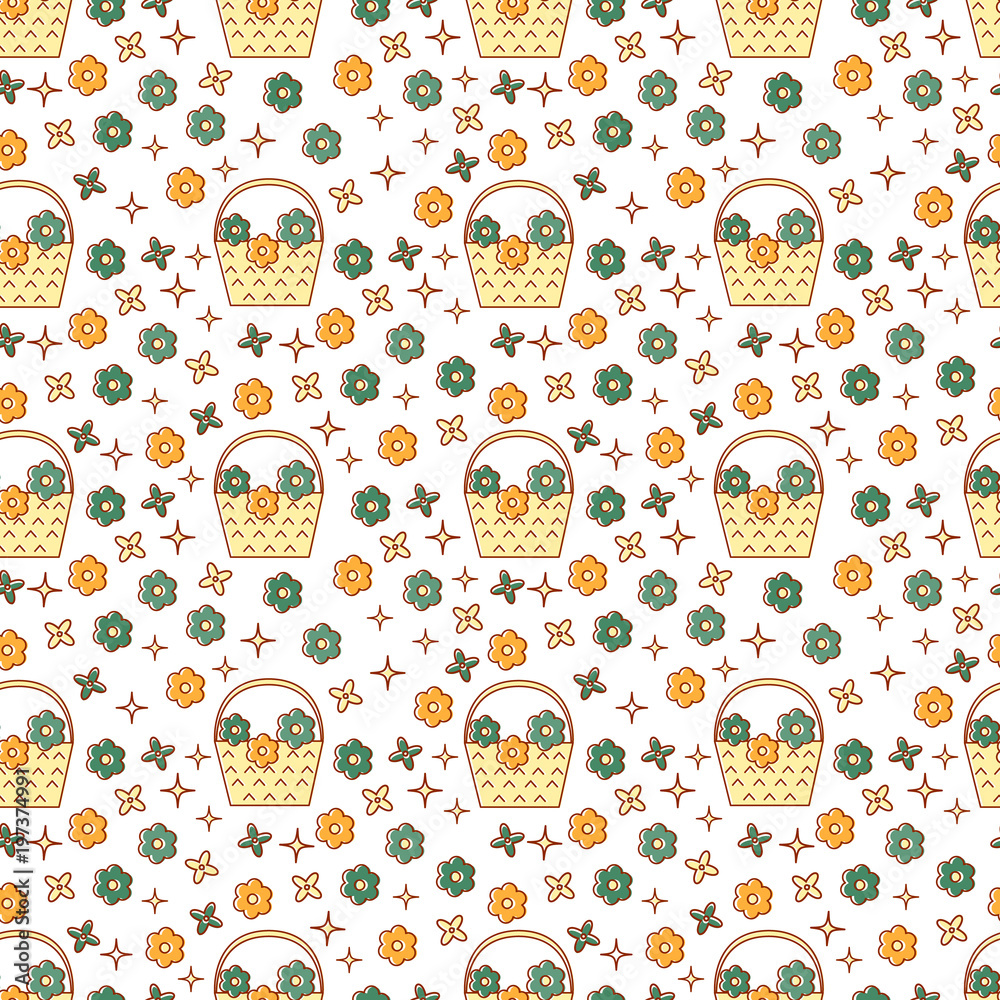 Basket of flowers seamless pattern Stock Vector | Adobe Stock