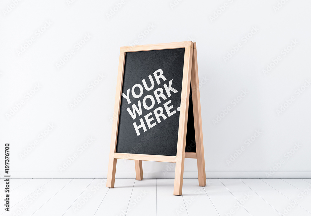 Wooden Easel Menu Board Mockup in White Room Stock Template | Adobe Stock