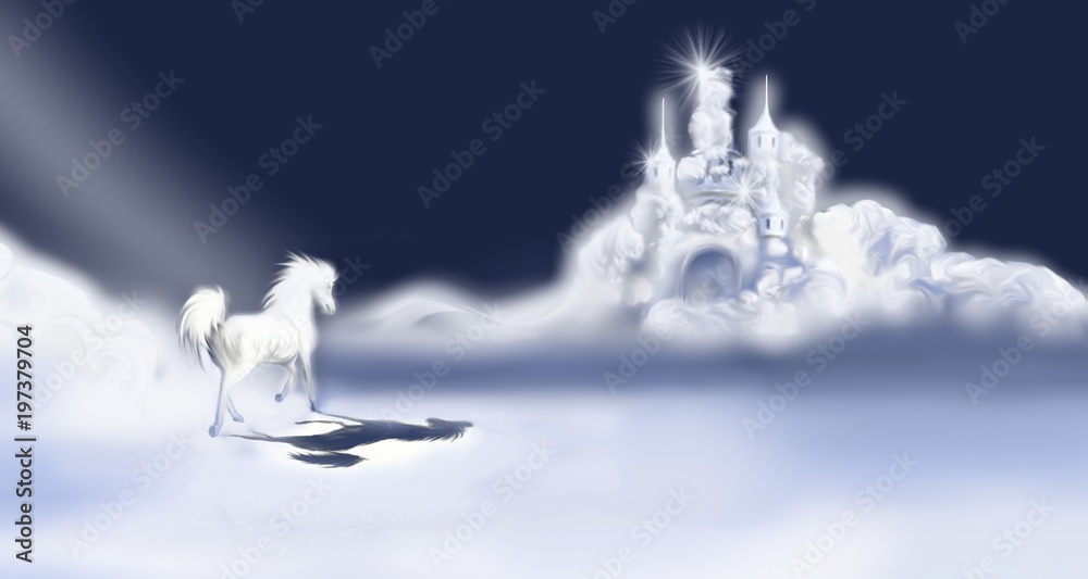Ilustrace „Beautiful angel Horse entering into his heavenly mansion“ ze ...
