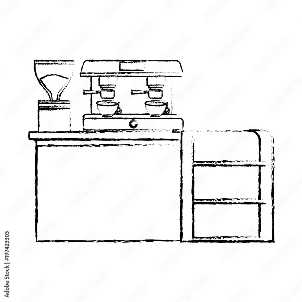 bar counter machine make coffee espresso vector illustration sketch ...