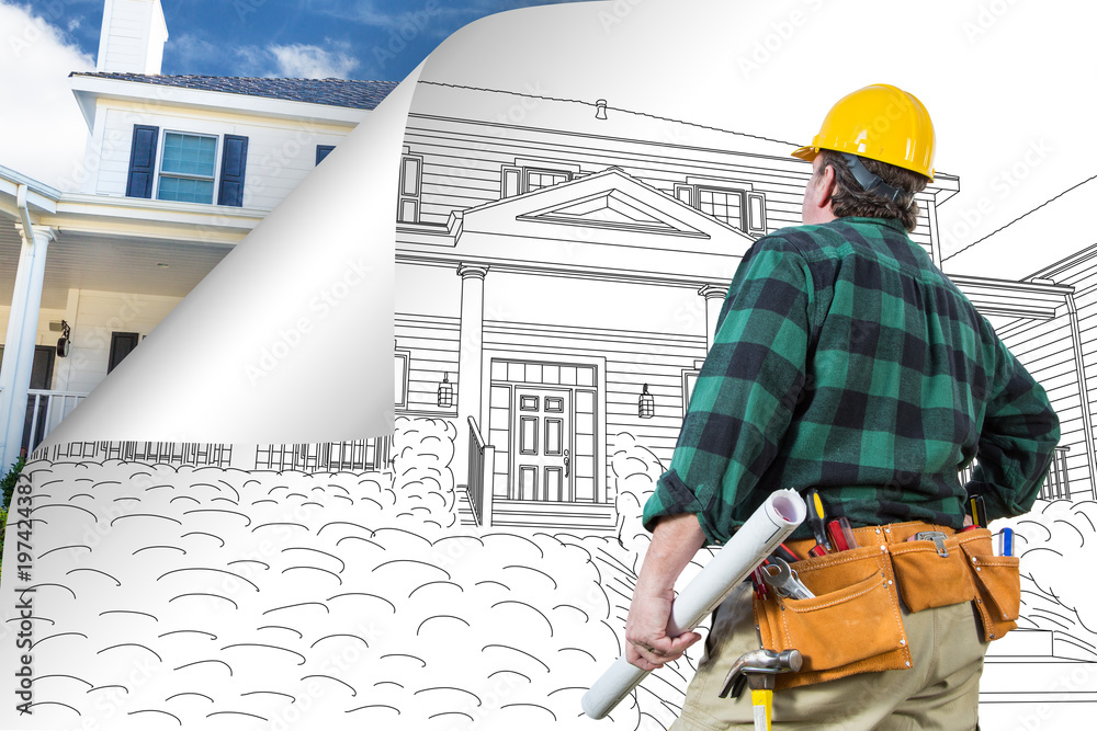 Contractor Facing House Drawing with Page Corner Flipping to Photo ...