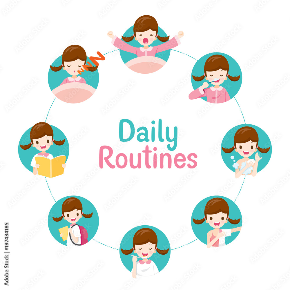 The Daily Routines Of Girl On Circle Chart, People, Activities, Habit ...