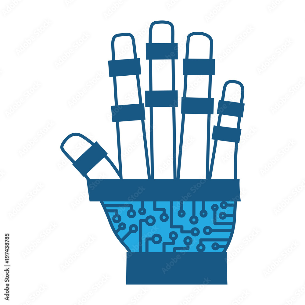 robotic hand icon over white background, blue shading design. vector ...