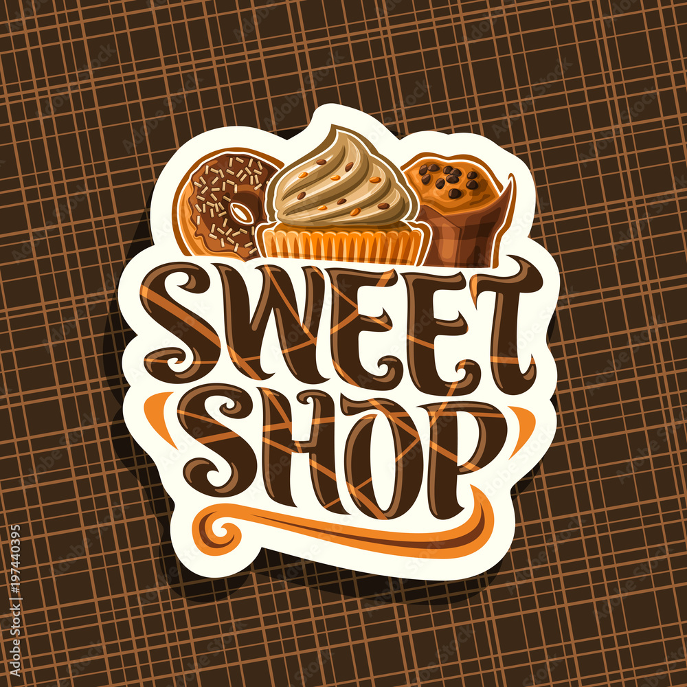 Vector logo for Sweet Shop, cut paper sign with french doughnut ...