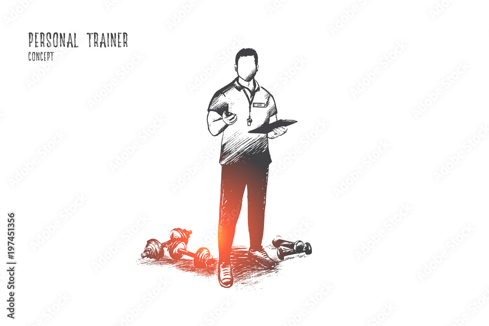 Personal trainer concept. Hand drawn professional fitness coach ...