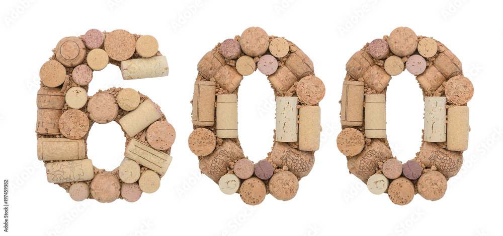 Number 600 six hundred made of wine corks Isolated on white background ...