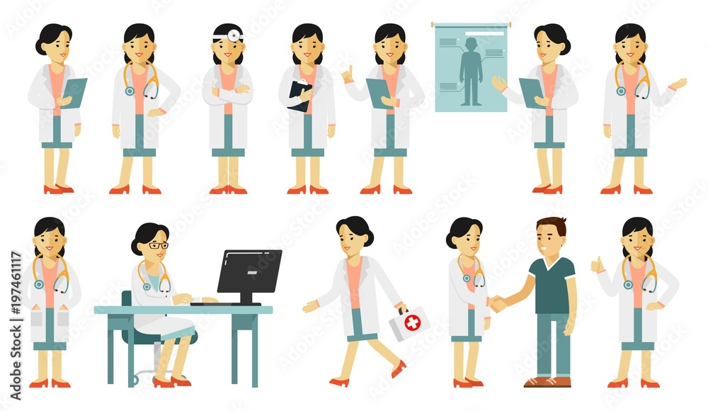 Medicine people character set in flat style isolated on white ...