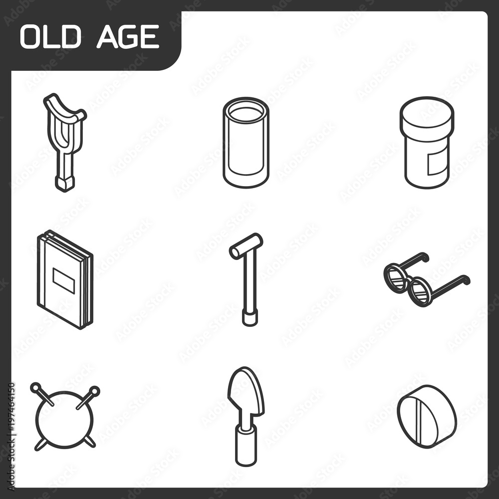 Old age outline isometric icons Stock Vector | Adobe Stock