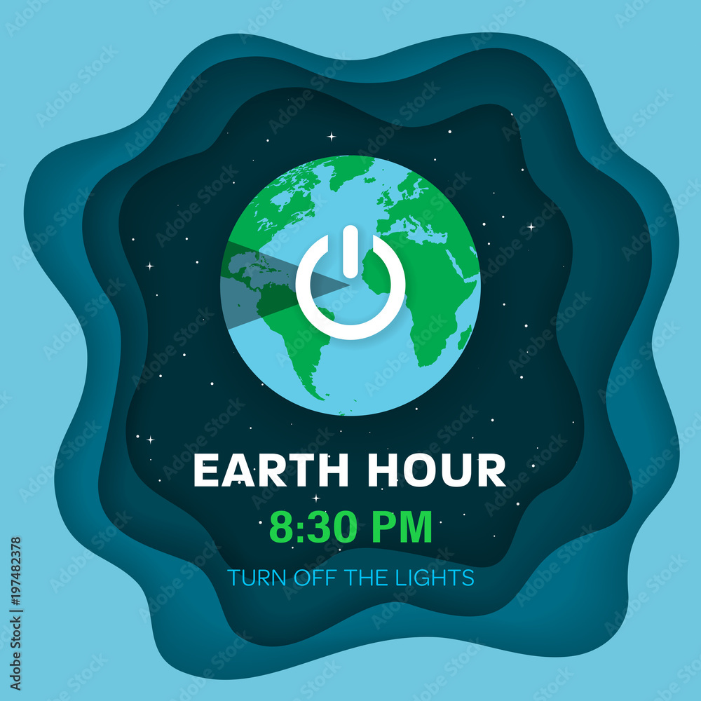 Earth hour. Flat Earth planet in Space. Starry sky background with 3d ...