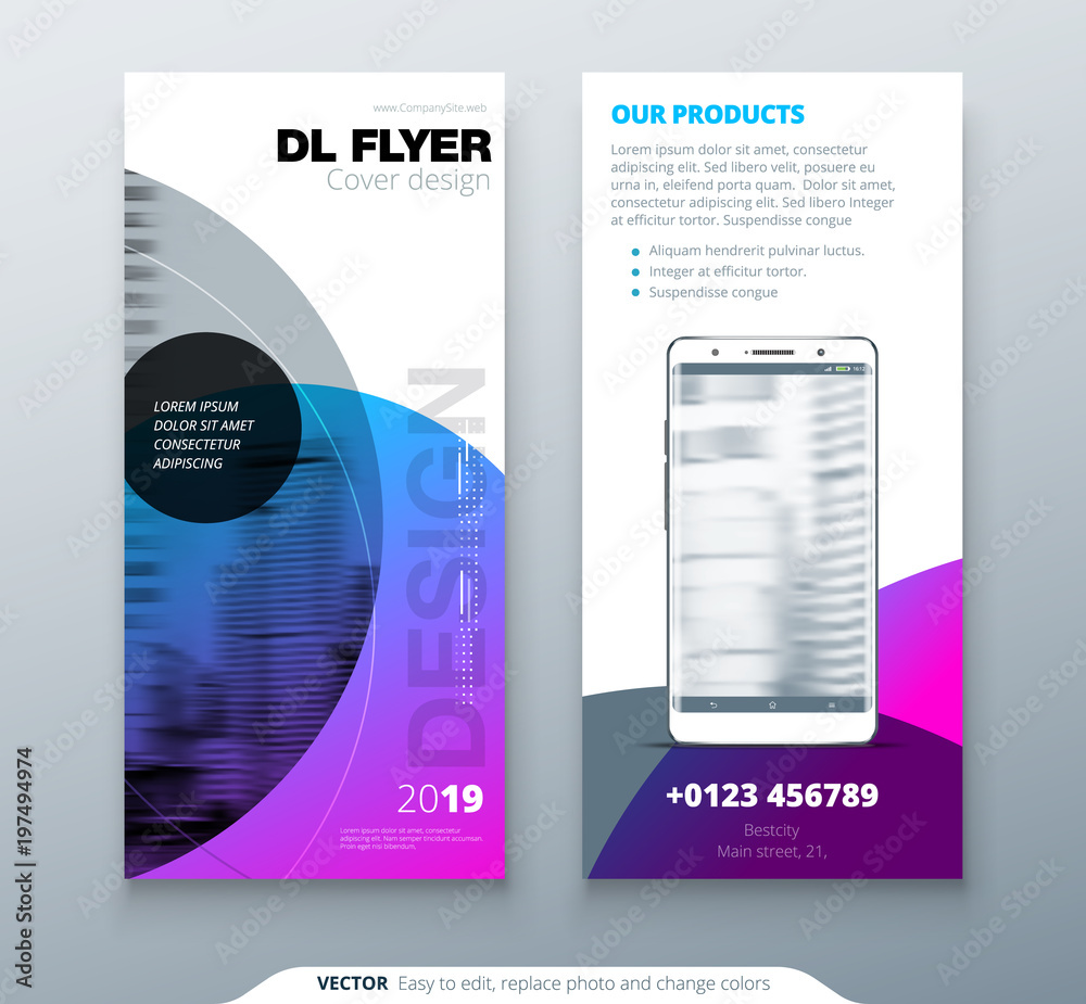 DL Flyer design. Purple business template for dl flyer. Layout with ...