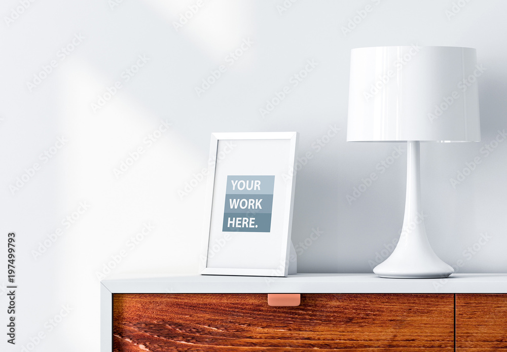 White Frame on Side Table Mockup Stock Template | Adobe Stock