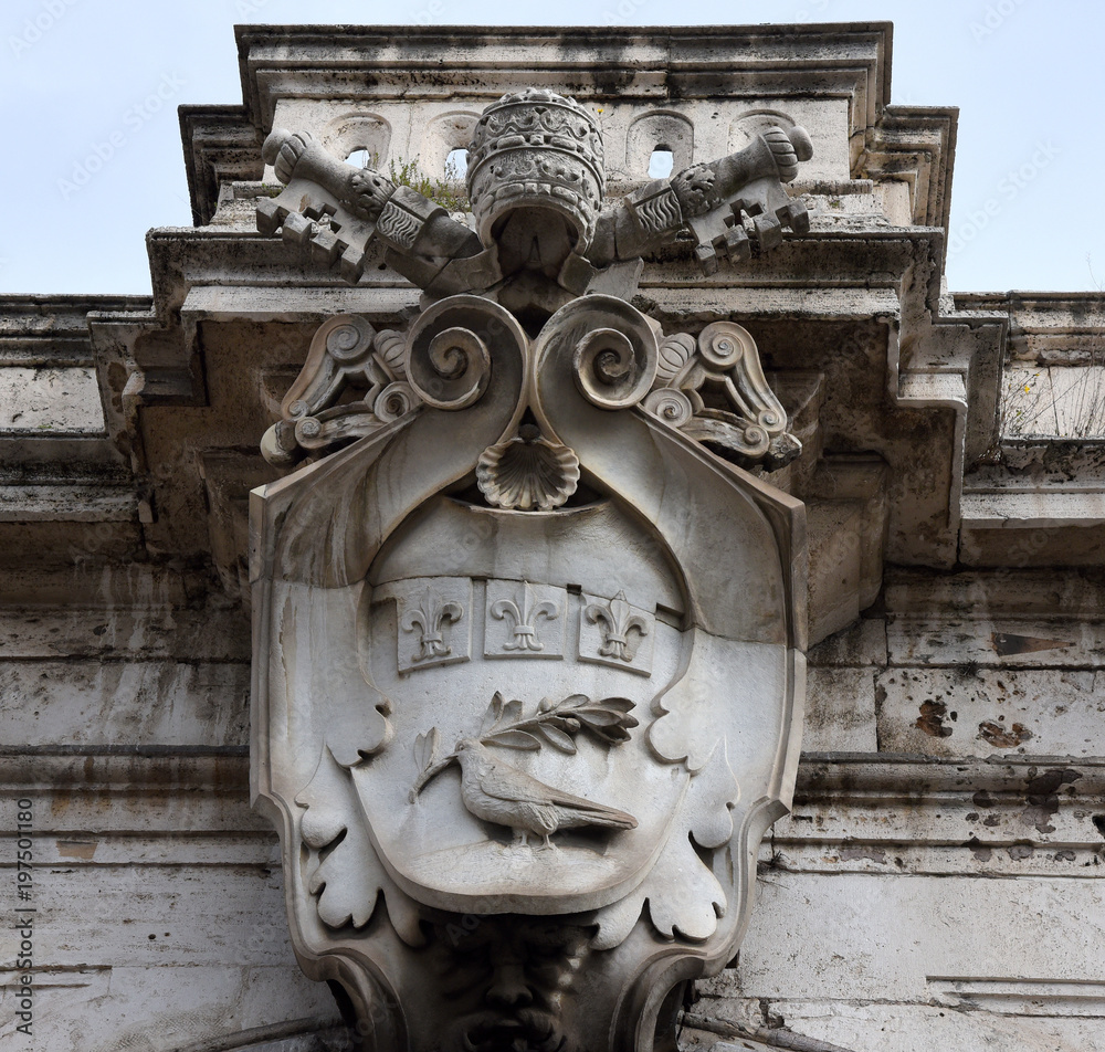 Relief mit Wappen in der historischen Altstadt von Rom ภาพถ่ายสต็อก ...