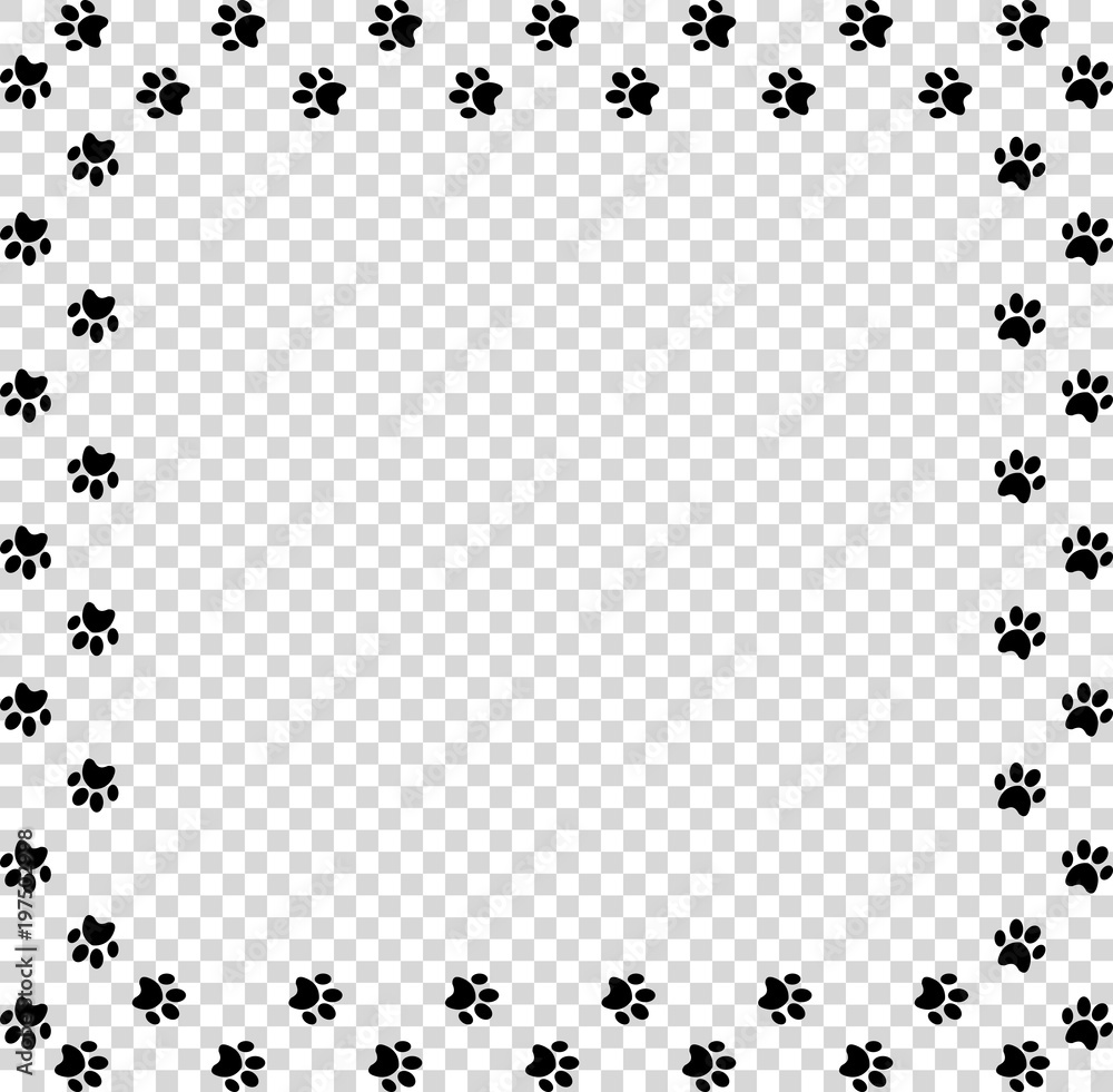Square frame made of black animal paw prints on transparent background ...