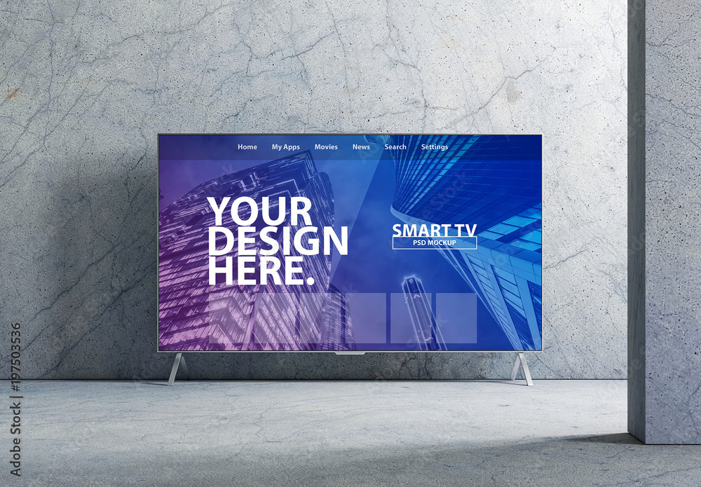 Smart TV Mockup with Marbled Interior Stock Template | Adobe Stock