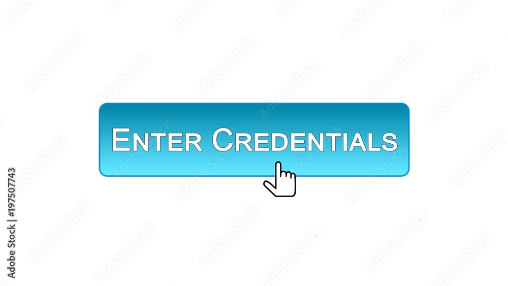 Enter credentials web interface button clicked with mouse, blue color design Stock Illustration ...
