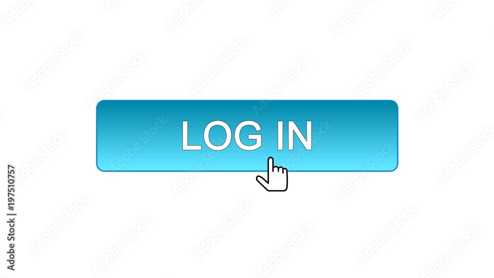 Log in web interface button clicked with mouse cursor, blue color, application Stock ...