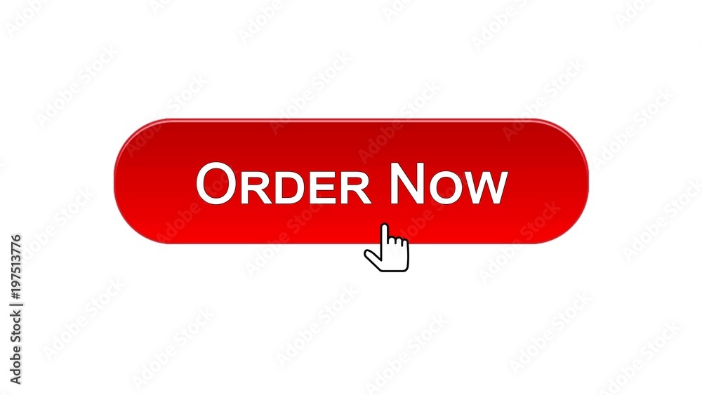 Order now web interface button clicked with mouse cursor, red color ...