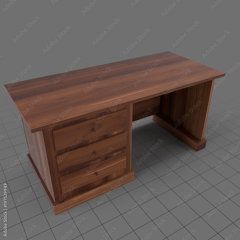 Desk with three drawers Stock 3D asset | Adobe Stock
