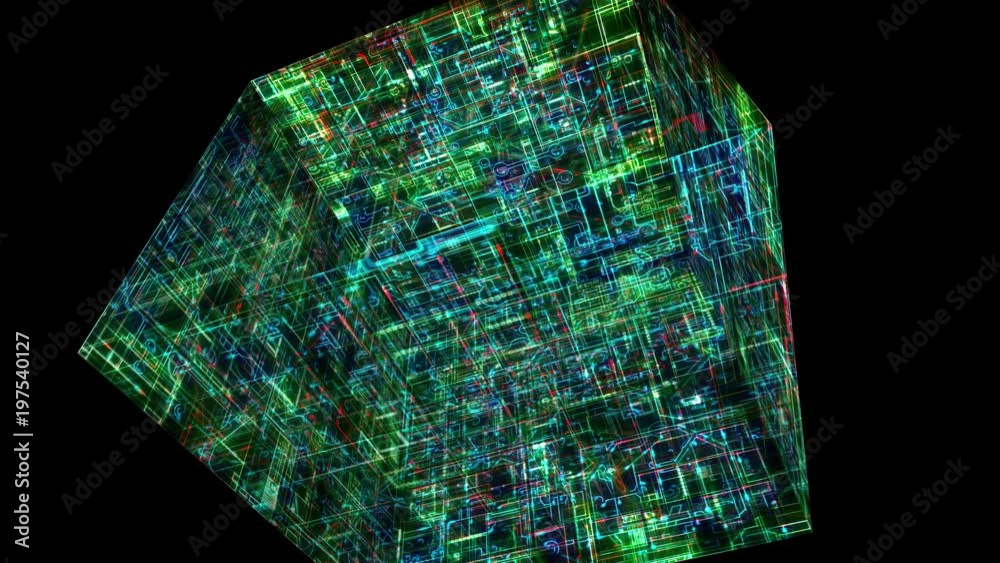 Cube of electronic circuits. Technology and sci-fi background loop ...