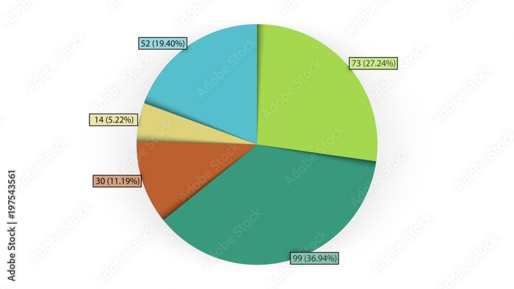 An animated 5-segment pie chart. Two versions. A luma matte (alpha ...