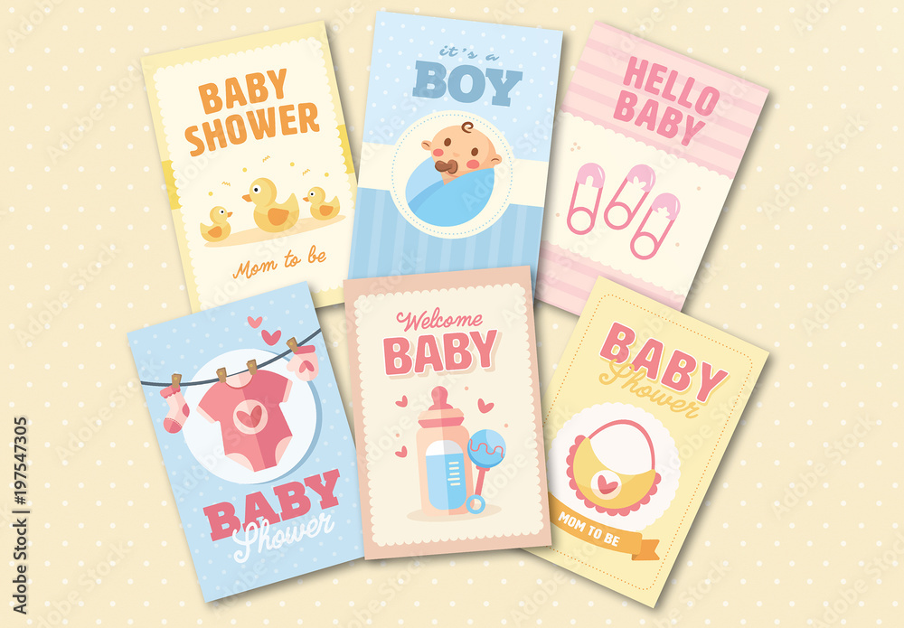 6 Baby Greeting Card Layouts Stock Template | Adobe Stock