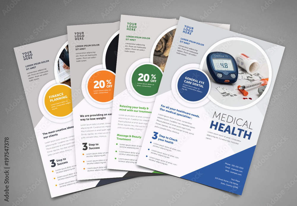 Business Flyer Layout with Circular Photo Elements Stock Template ...
