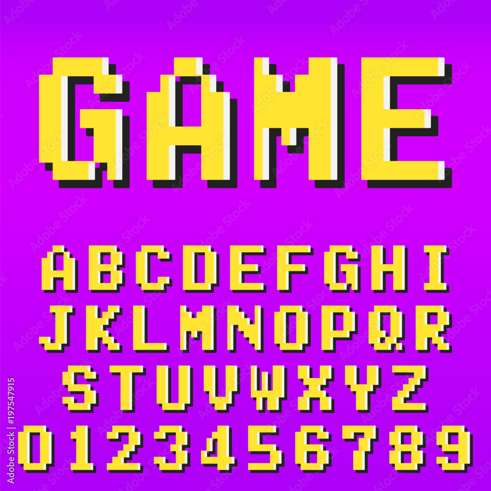 Old pixel video game alphabet font template Stock Vector | Adobe Stock