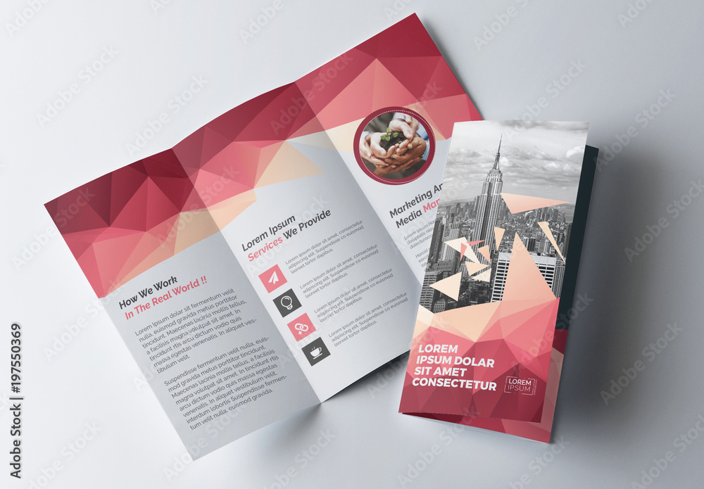 Tri-Fold Brochure Layout with Geometric Accents Stock Template | Adobe ...
