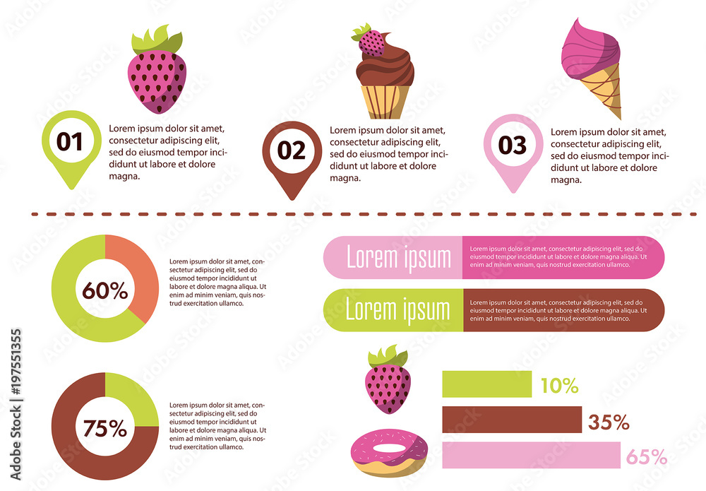 Desserts and Candy Infographic with Illustrations Stock Template ...