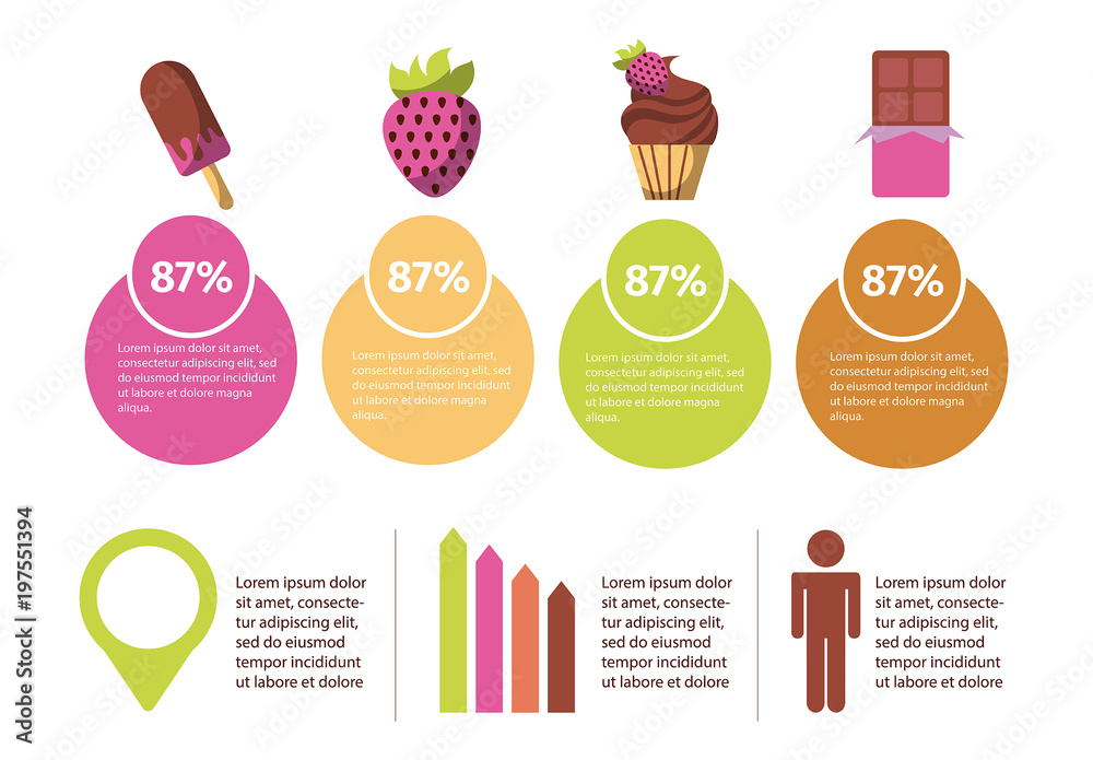 Desserts and Candy Infographic with Illustrations Stock Template ...