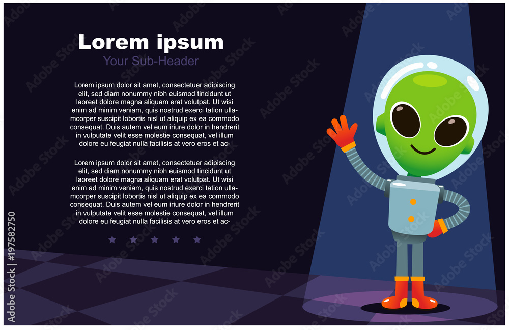 ector illustration of alien character in space suit waving hand with ...