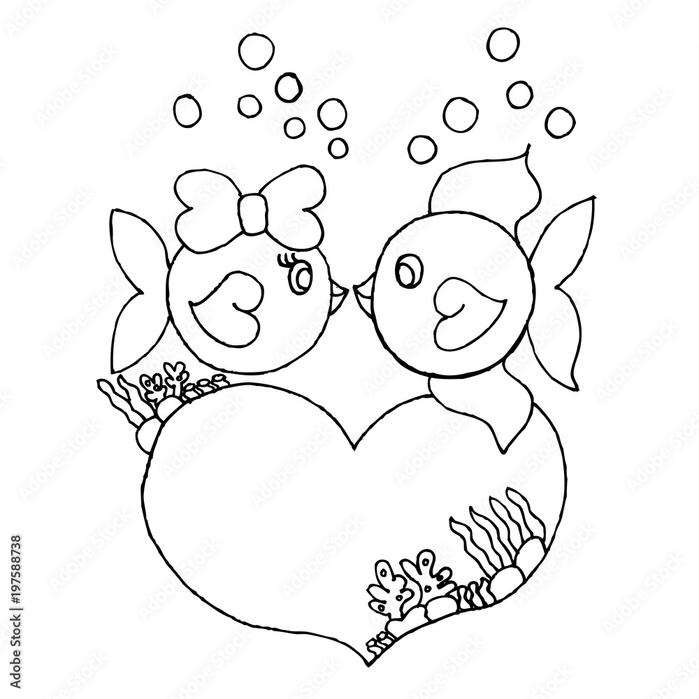 Kissing Fish Coloring Pages