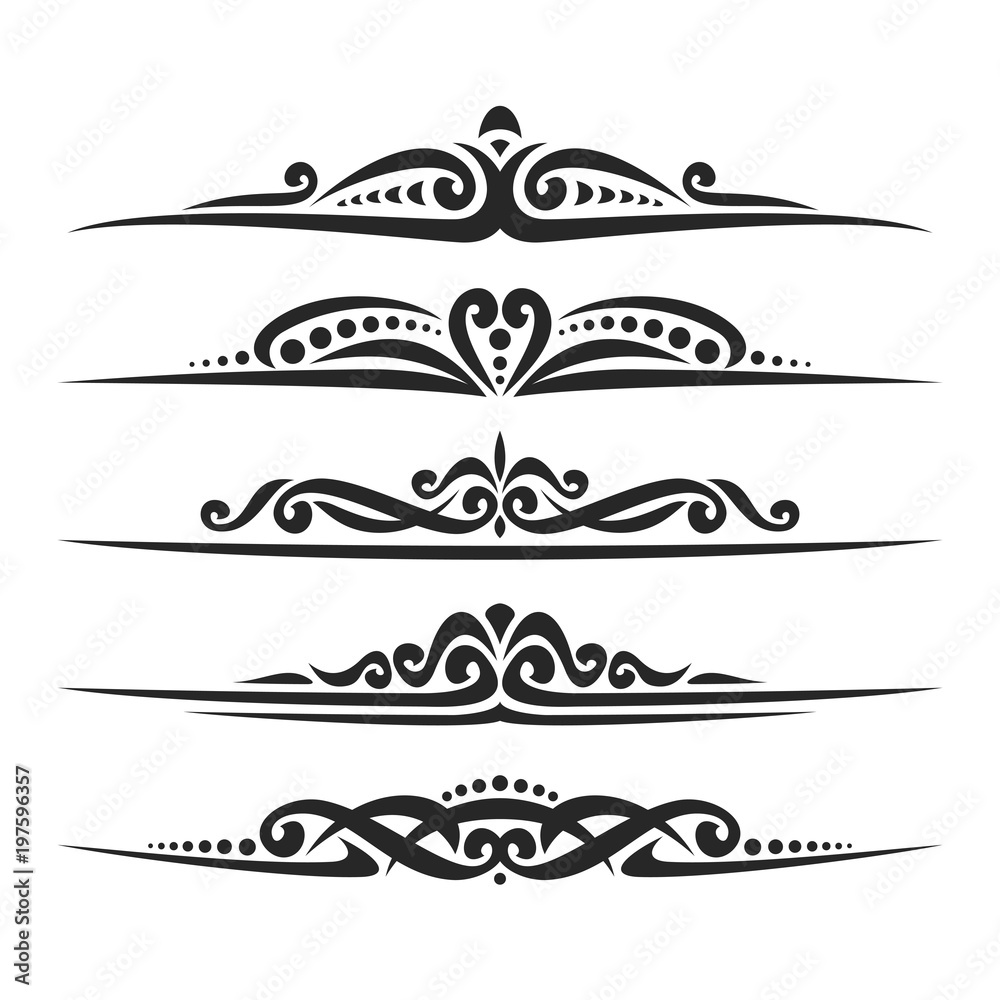 Vector set of black page dividers for greeting text, 5 simple ...