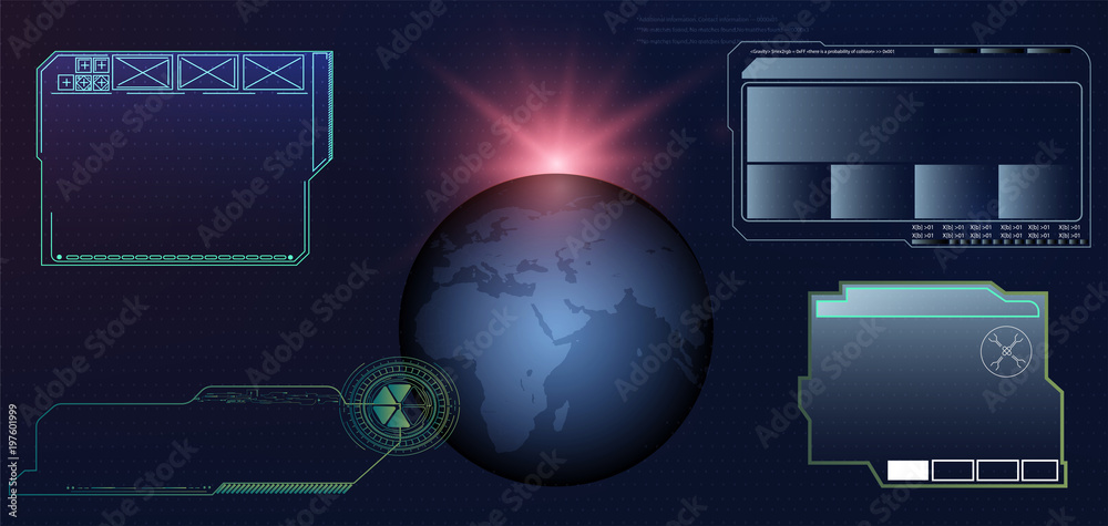 HUD futuristic user interface screen elements set. Abstract control panel layout design. Vector ...