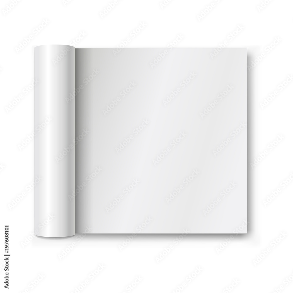 Open blank album or magazine with soft shadow. Realistic empty template ...