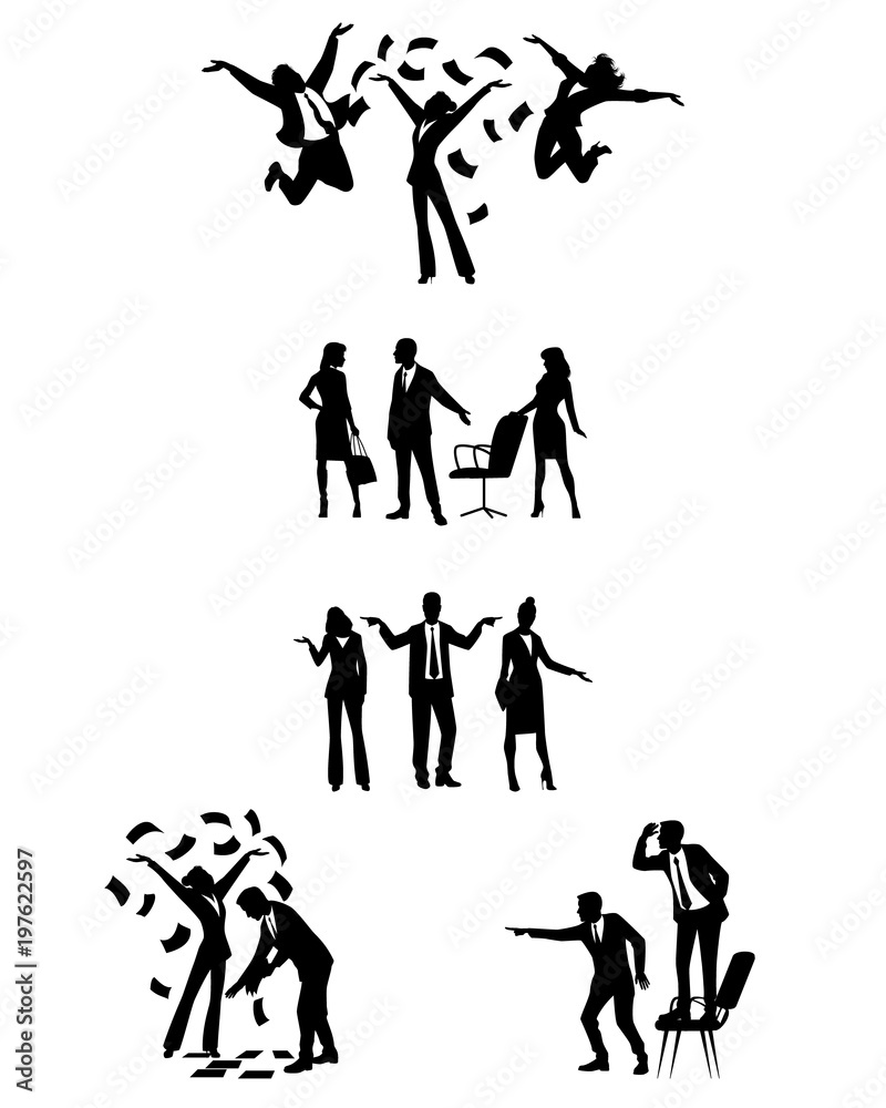 Silhouettes of businesspeople in action Stock Vector | Adobe Stock