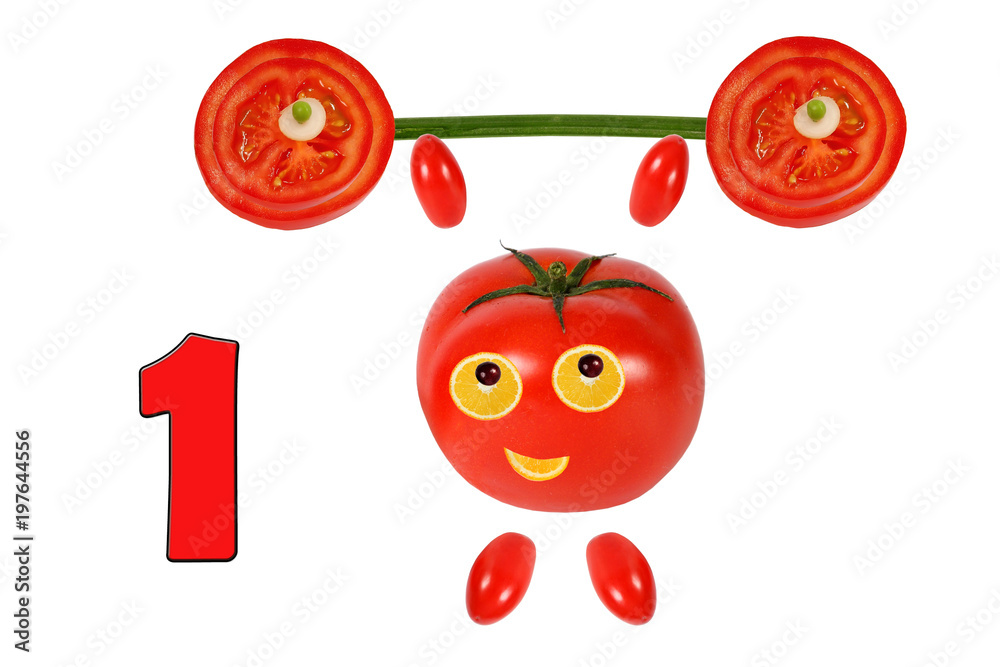 Learning to count. Cartoon figures of vegetables and fruits, as an ...